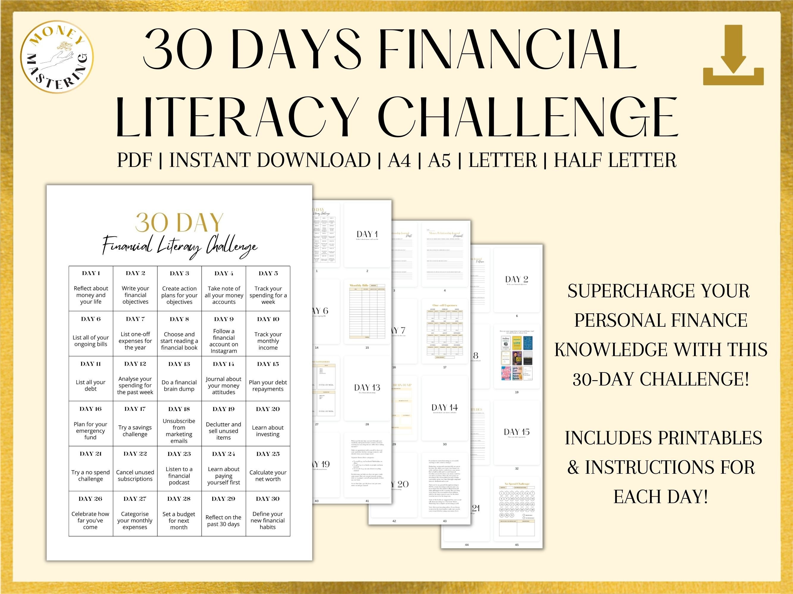 30 Day Money Challenge 30 Day Financial Literacy Challenge - Etsy