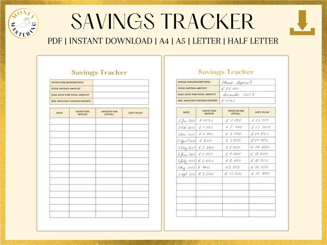 Savings Tracker Printable, Savings Planner, Savings Goal Log, Savings ...