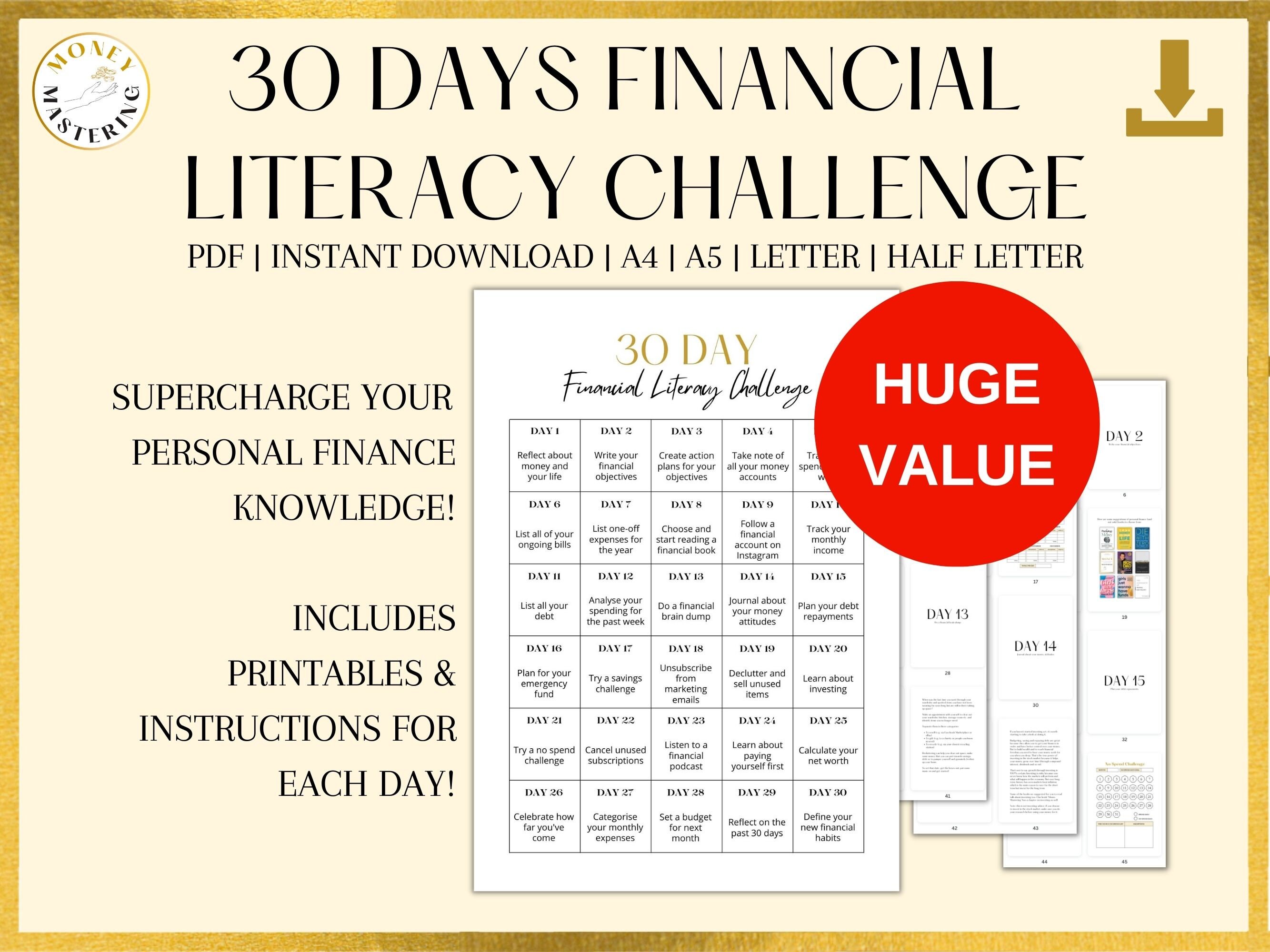 30 Day Money Challenge, 30 Day Financial Literacy Challenge, Money ...