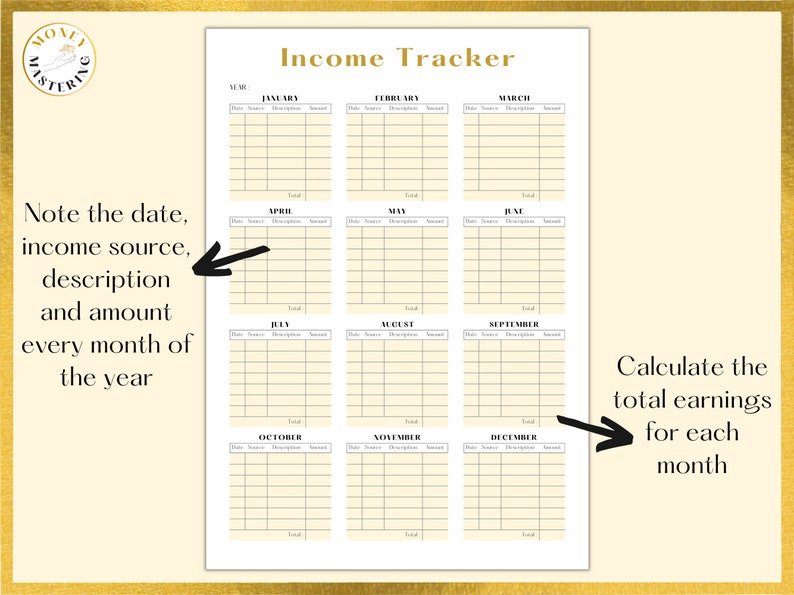 Monthly Income Tracker Printable Income Log for Every Month - Etsy