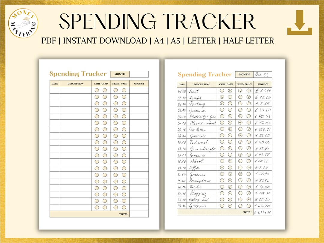 Printable Spending Tracker, Expense Tracker, Spending Journal, Spending ...