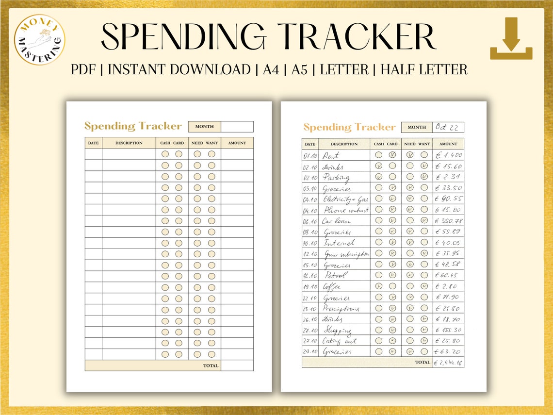 Printable Spending Tracker, Expense Tracker, Spending Journal, Spending ...