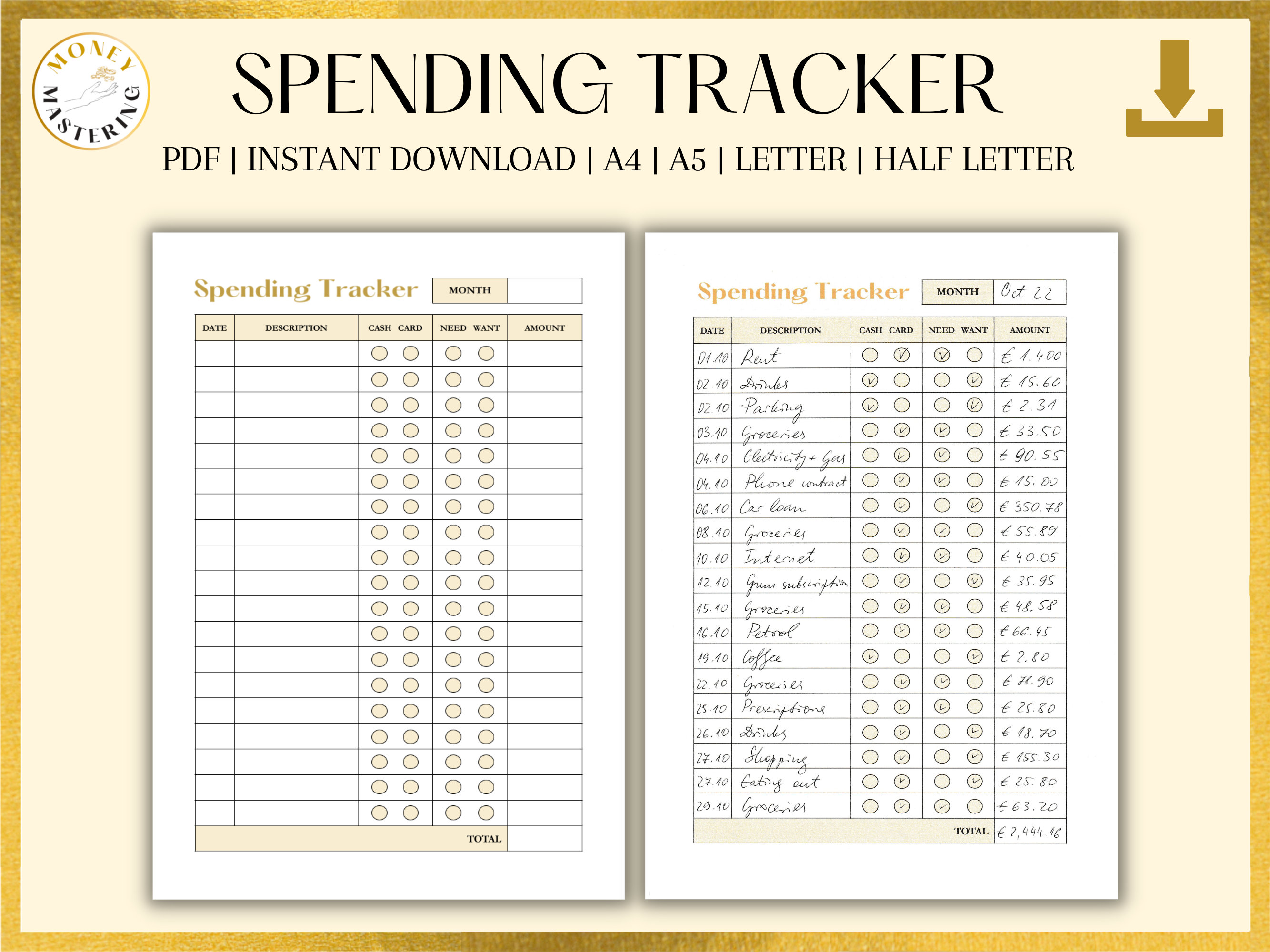 Printable Spending Tracker, Expense Tracker, Spending Journal, Spending ...