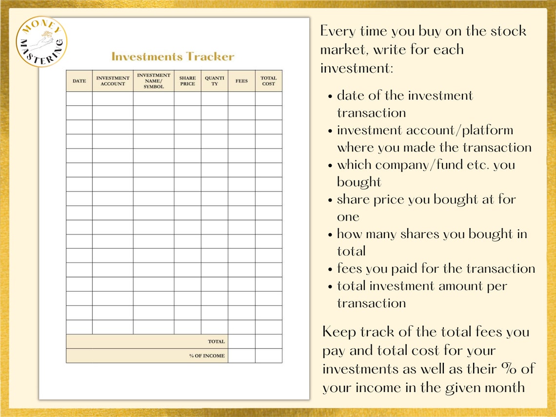 Investment Transactions Tracker Printable, Investment Transaction Log ...