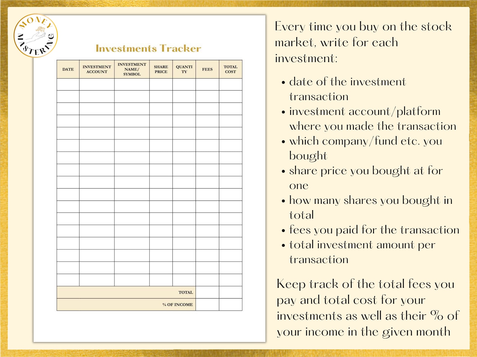 Investment Transactions Tracker Printable, Investment Transaction Log ...