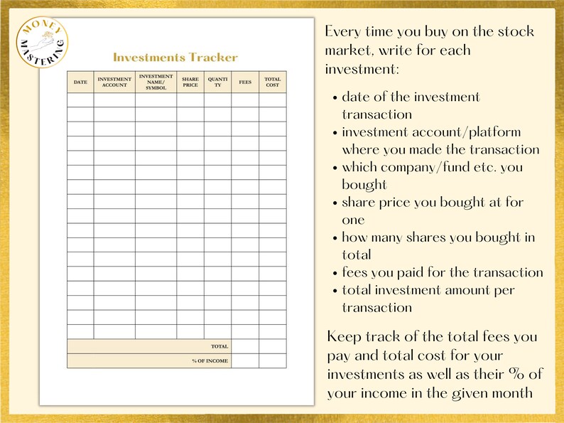 Investment Transactions Tracker Printable, Investment Transaction Log ...