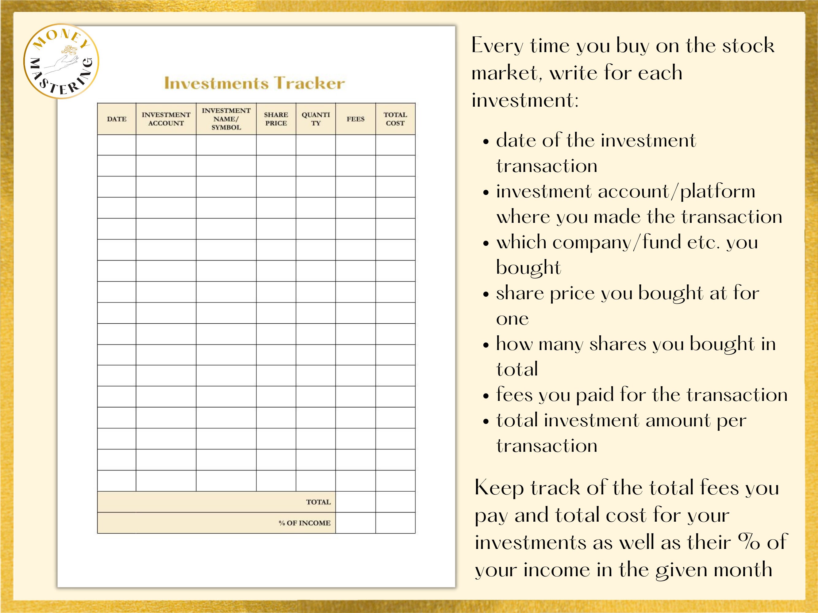 Investment Transactions Tracker Printable, Investment Transaction Log ...