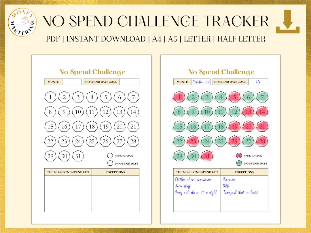 No Spend Challenge Printable, No Spend Month Tracker, No Spend ...