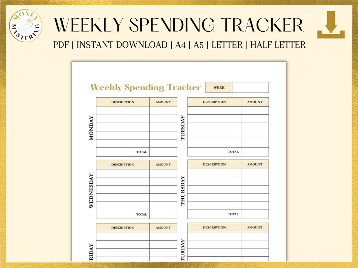 Weekly Spending Tracker Printable Weekly Expenses Tracker - Etsy