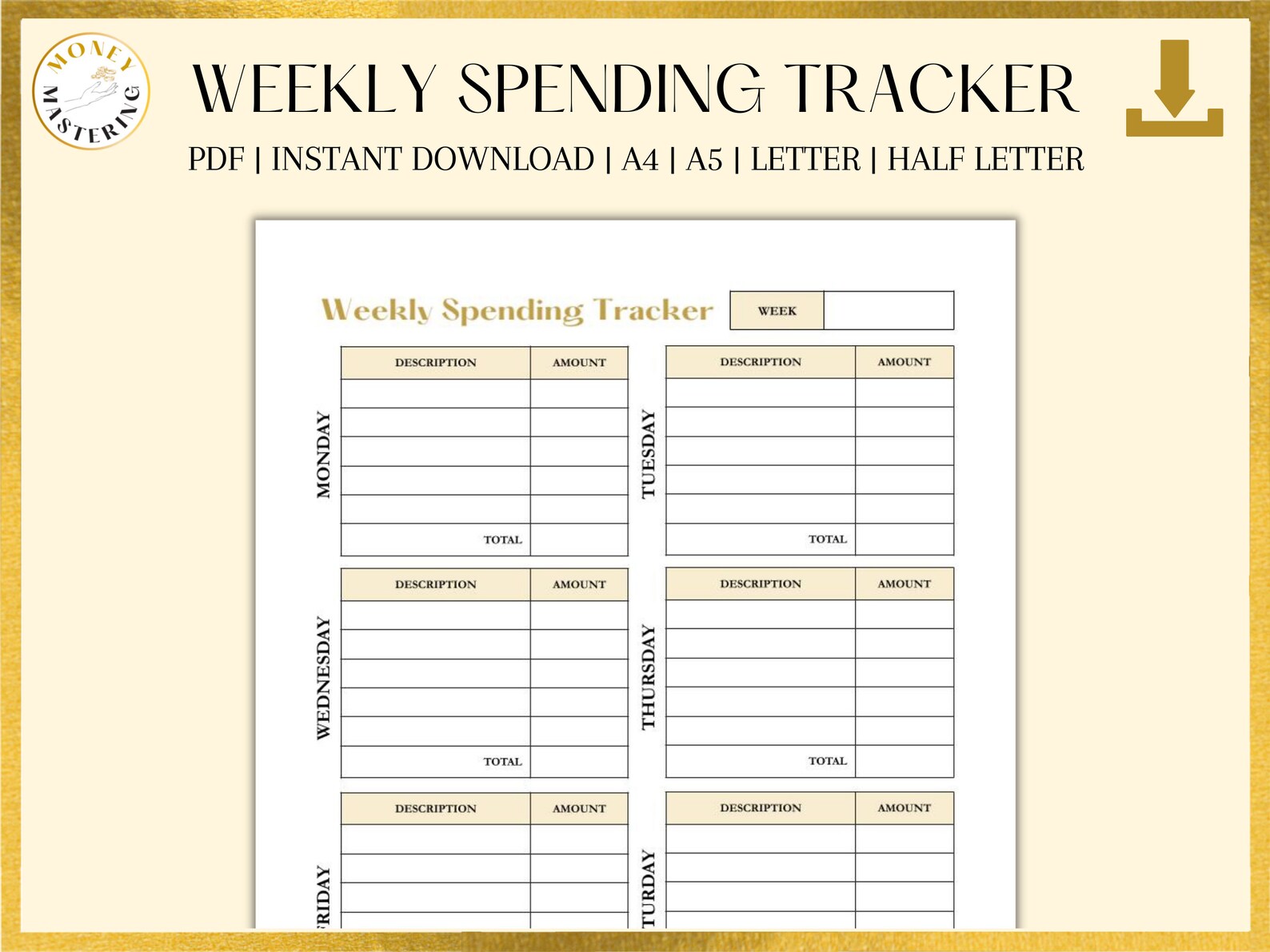 Weekly Spending Tracker Printable Weekly Expenses Tracker - Etsy