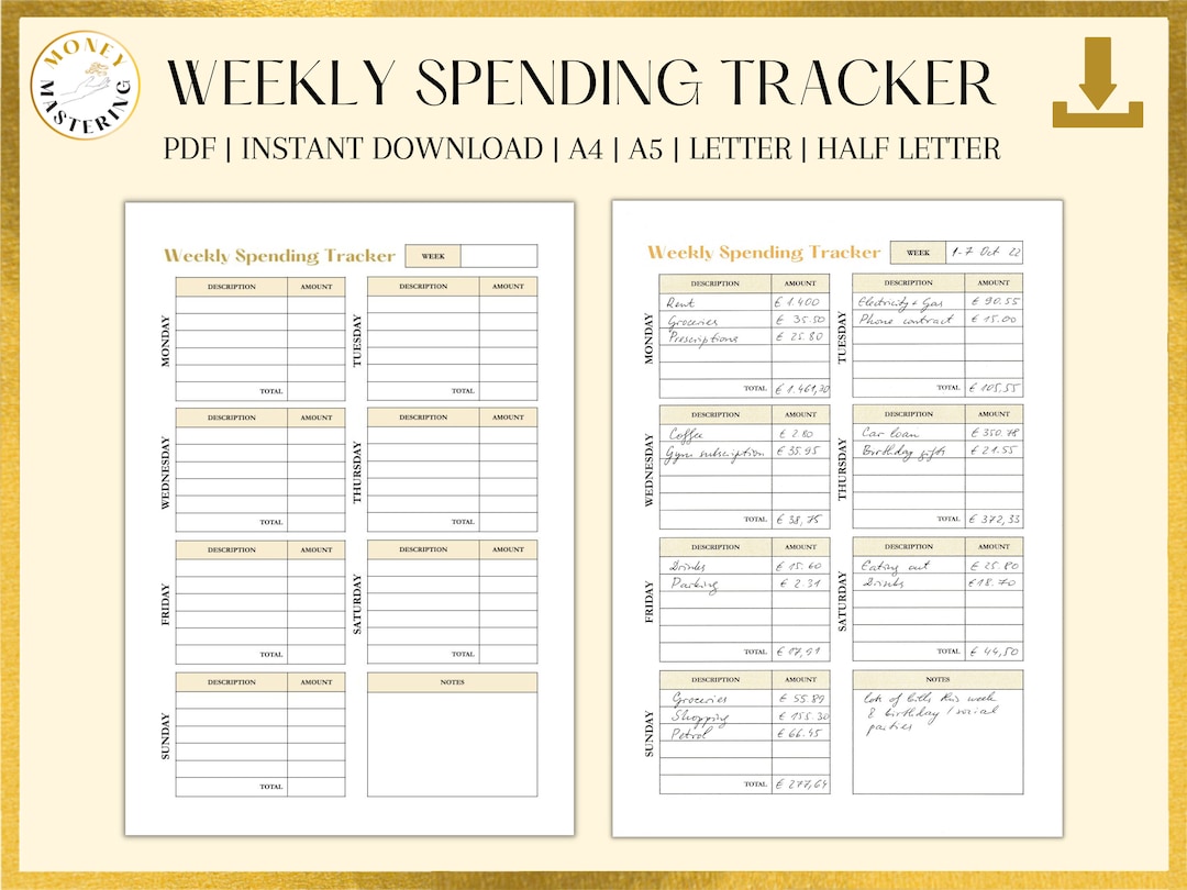 Weekly Spending Tracker Printable, Weekly Expenses Tracker, Weekly ...