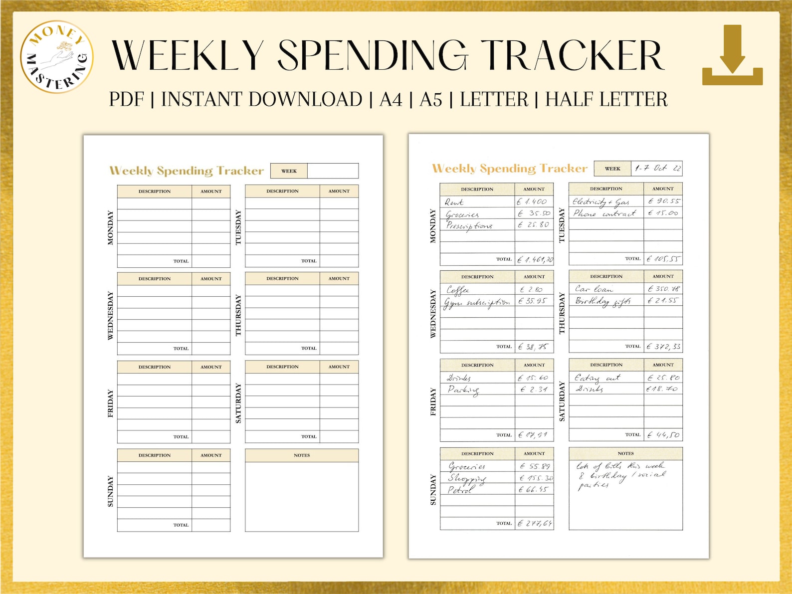 Weekly Spending Tracker Printable, Weekly Expenses Tracker, Weekly ...