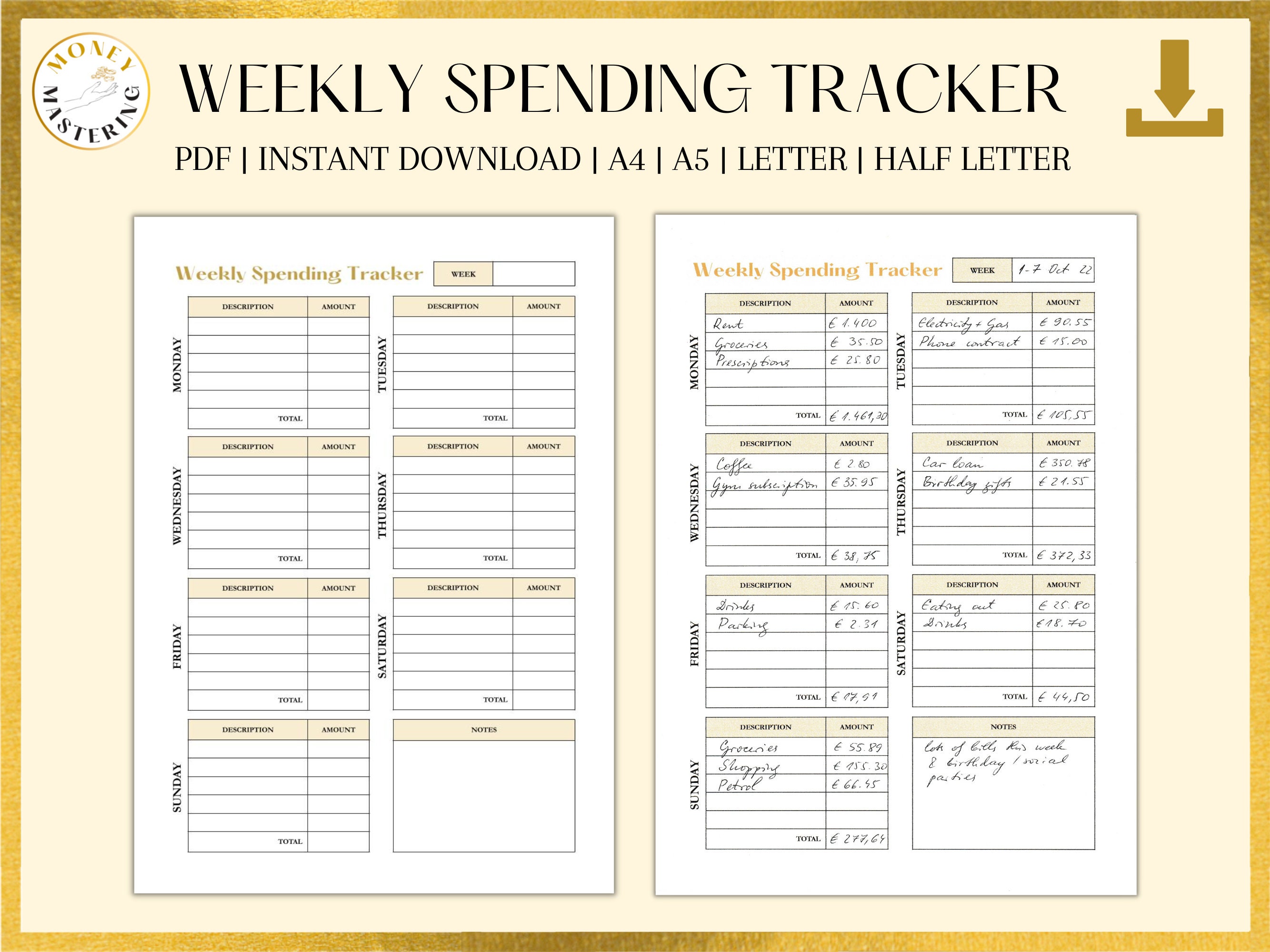 Weekly Spending Tracker Printable, Weekly Expenses Tracker, Weekly ...