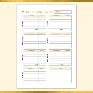 Weekly Spending Tracker Printable Weekly Expenses Tracker - Etsy