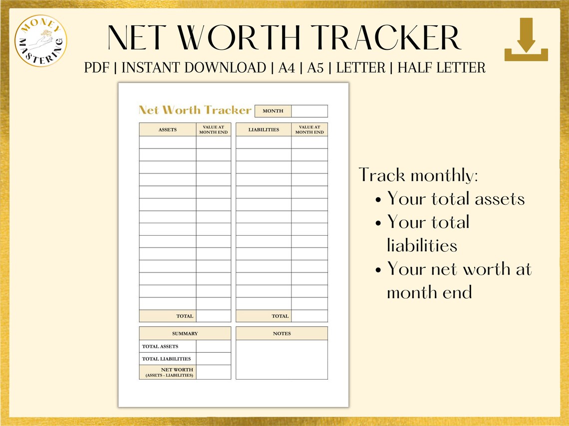 Net Worth Tracker Printable, Monthly Net Worth Tracker, Net Worth ...