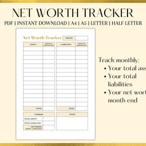 Net Worth Tracker Printable, Monthly Net Worth Tracker, Net Worth ...