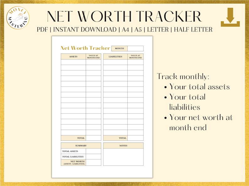 Net Worth Tracker Printable, Monthly Net Worth Tracker, Net Worth ...