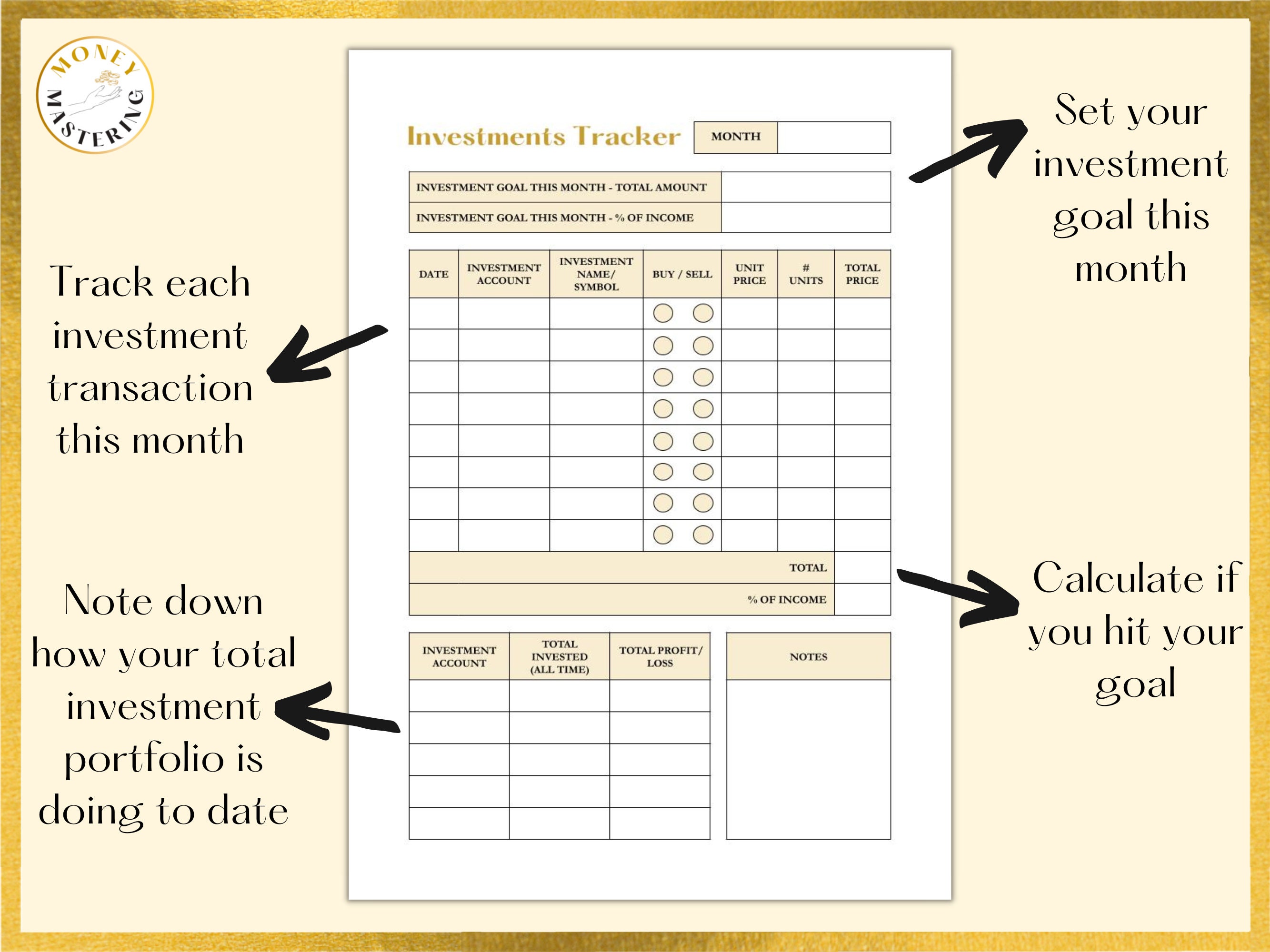 Investments Tracker Printable, Monthly Investments Journal, Investments Planner Monthly, Monthly ...