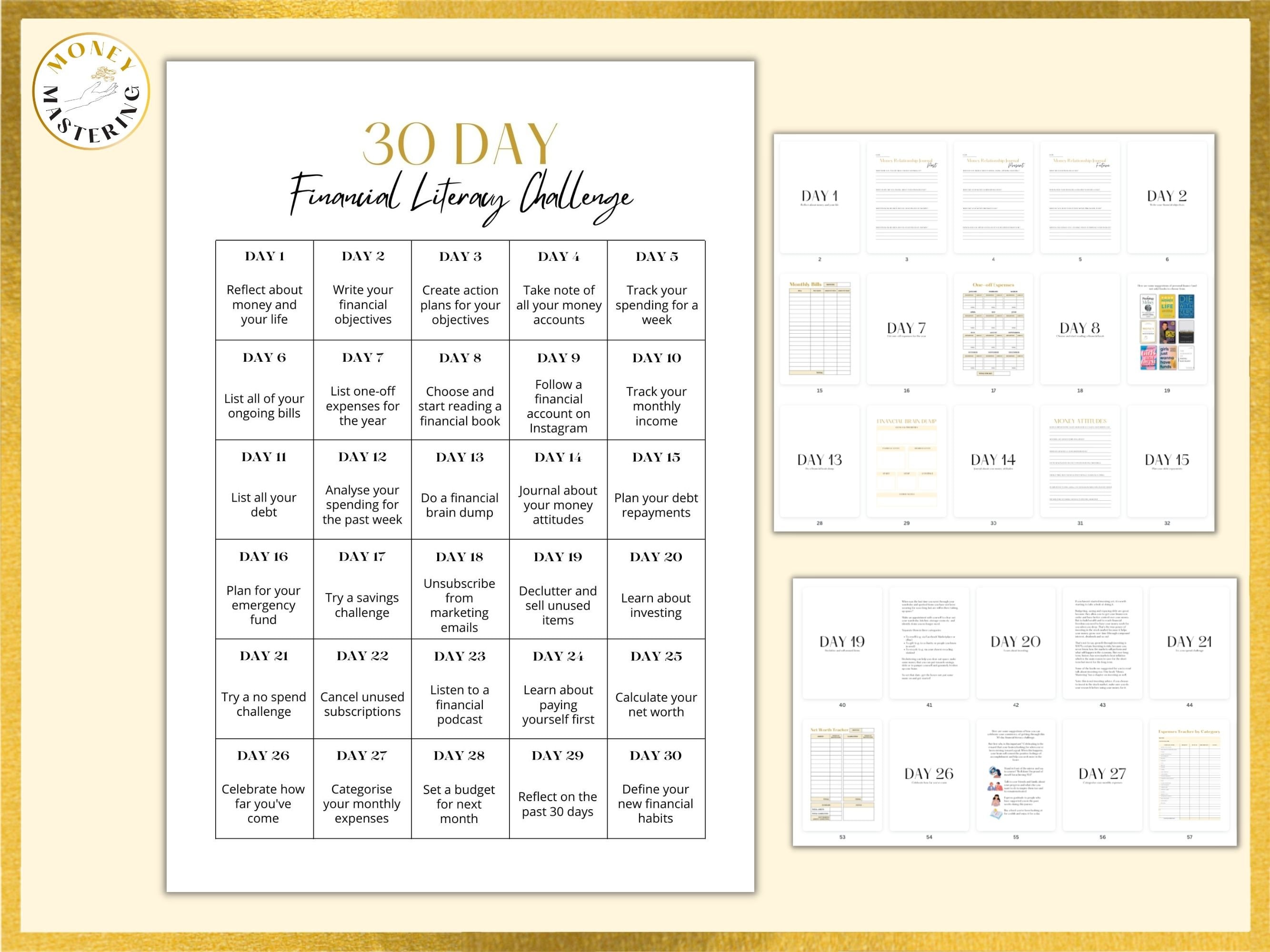 30 Day Money Challenge, 30 Day Financial Literacy Challenge, Money ...