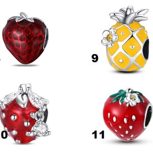 Fruit Strawberry Charm for Pandora Bracelet, Avocado Cherry Silver ...