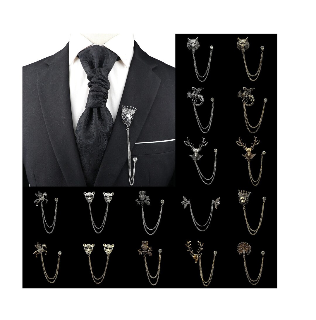 Men's Gentleman Tassel Brooch for Men Shirt Collar Lapel Pin Crown Tree ...