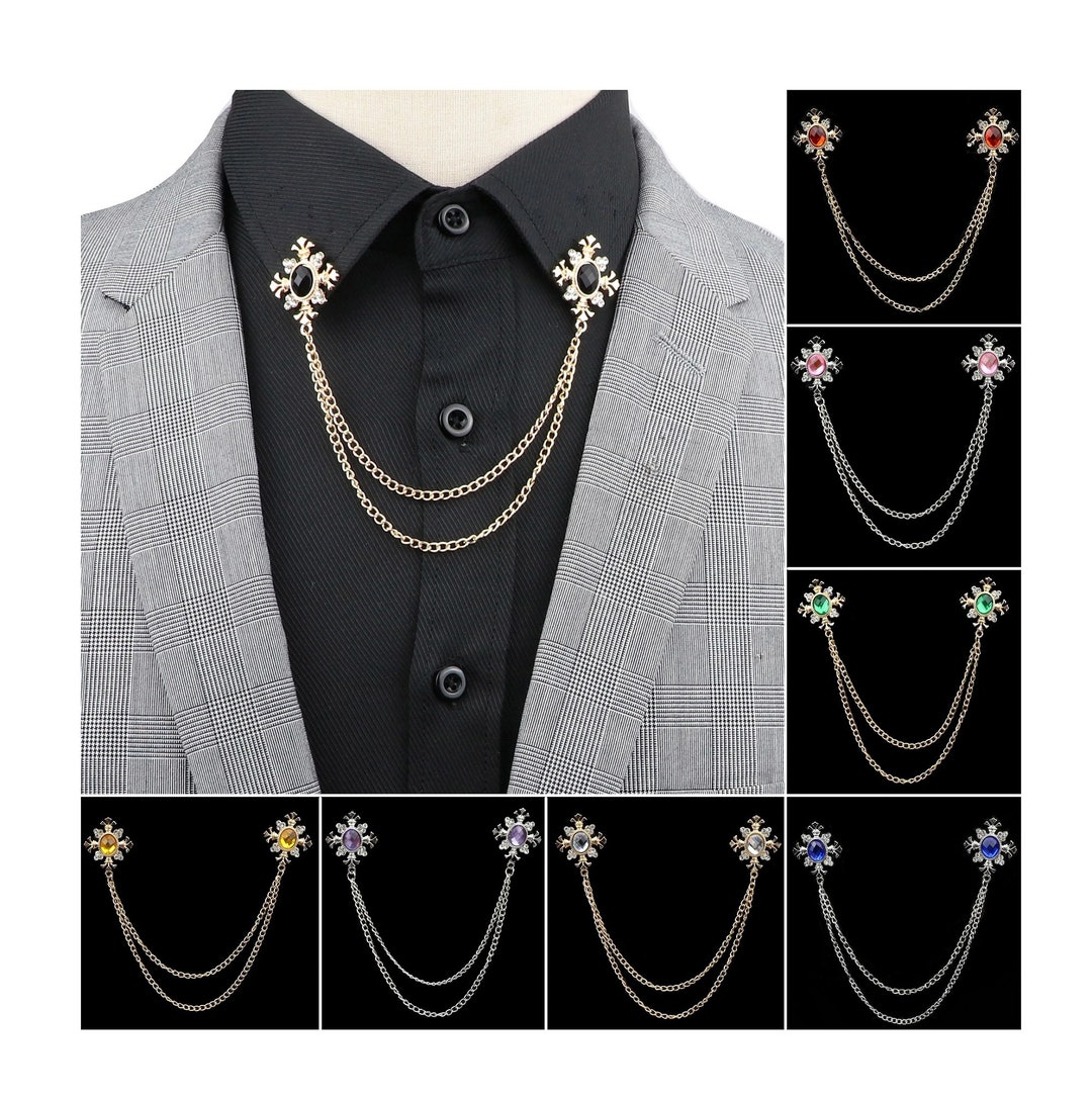 Men's Gentleman Tassel Brooch for Men Shirt Collar Lapel Pin Crystal ...