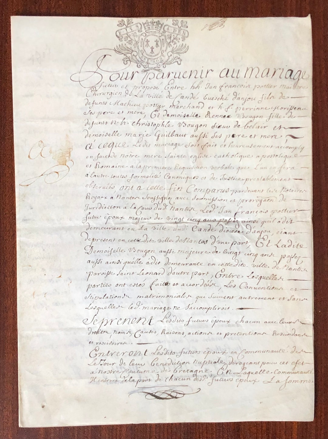 Authentic Marriage Contract in French From 1707 on Vellum - Etsy