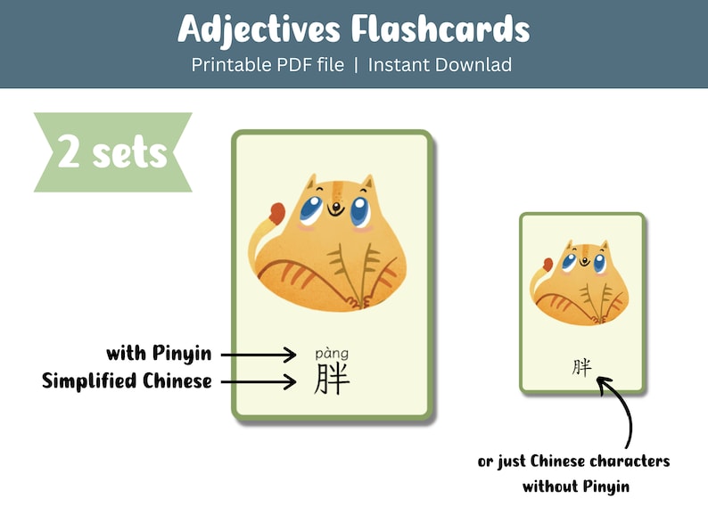 32 Basic Chinese Adjectives Printable Flashcards Simplified Chinese ...