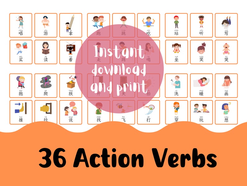 36 Basic Chinese Action Verbs | Printable Flashcards | Simplified ...