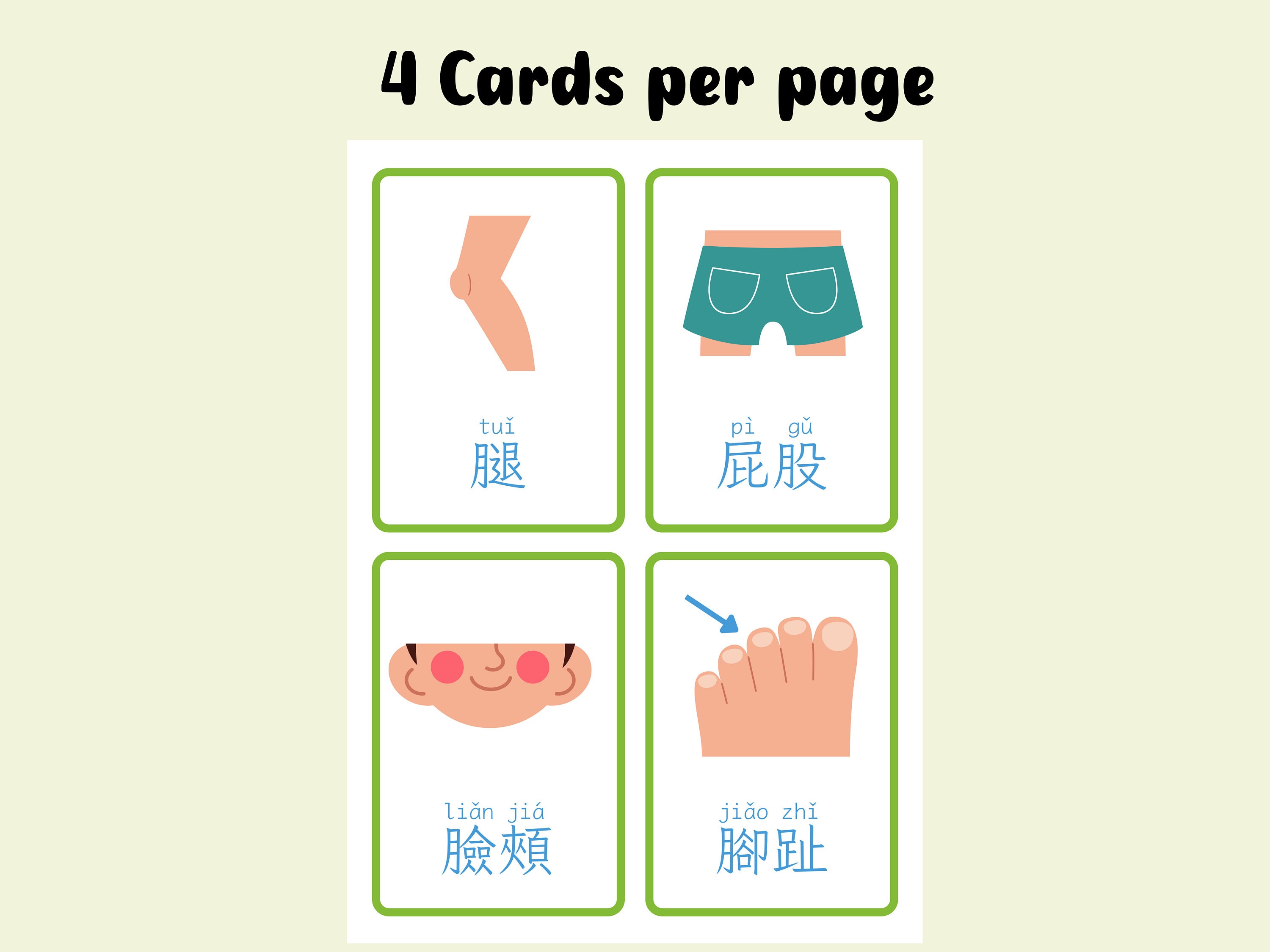 Body Parts Printable Flashcards in Traditional Chinese - Etsy