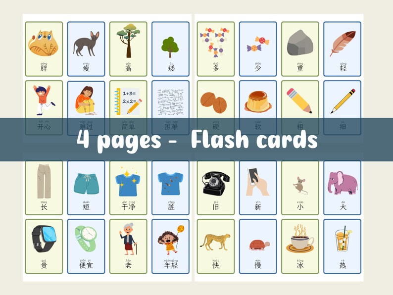 32 Basic Chinese Adjectives Printable Flashcards Simplified Chinese ...