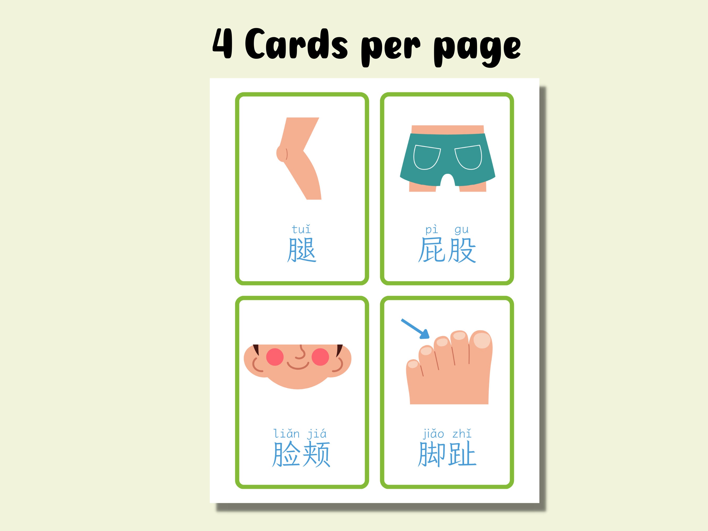 Body Parts Printable Flashcards in SIMPLIFIED CHINESE | Educational ...