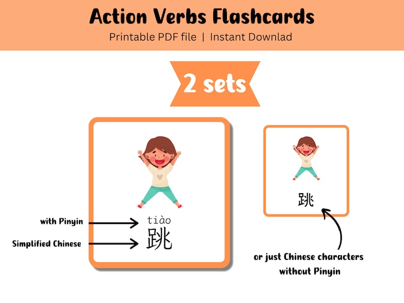 36 Basic Chinese Action Verbs | Printable Flashcards | Simplified ...