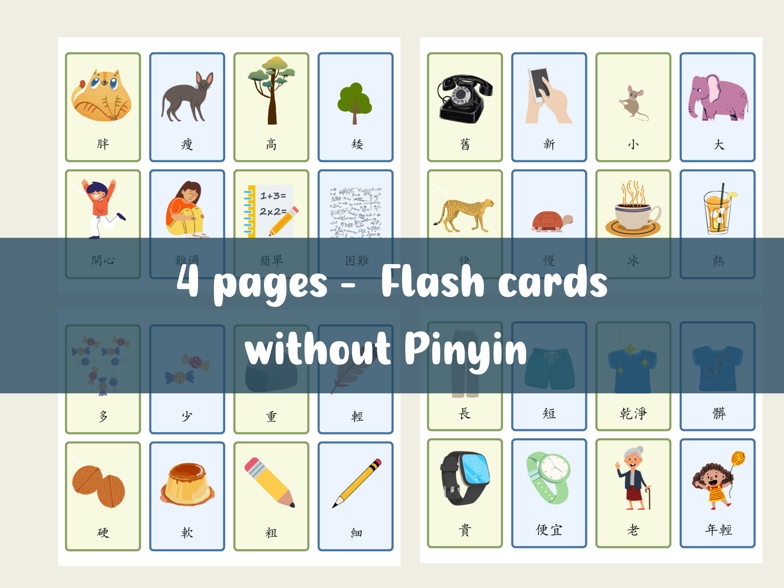 32 Basic Chinese Adjectives Printable Flashcards Traditional Chinese ...