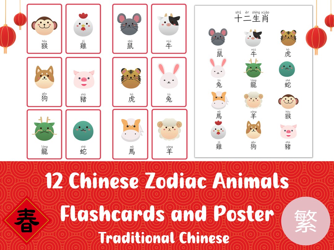 Chinese Zodiac Animals Printable Flashcards and Poster, Home and ...