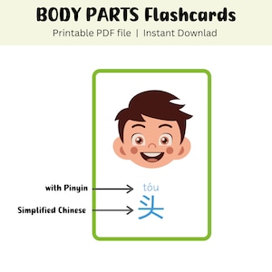 Body Parts Printable Flashcards in SIMPLIFIED CHINESE | Educational ...