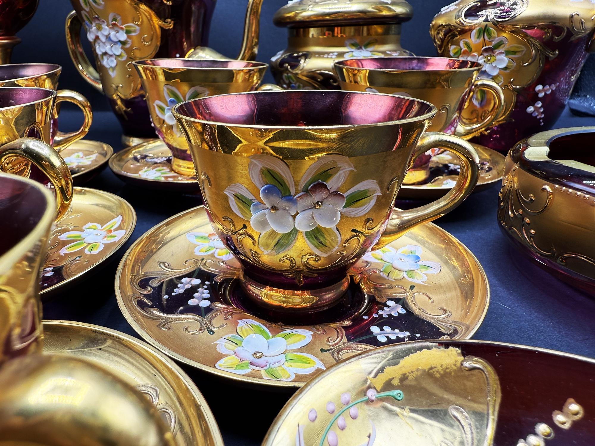 Murano – Ruby Red and Gold Murano Glass Tea and Coffee Set | Vintage ...