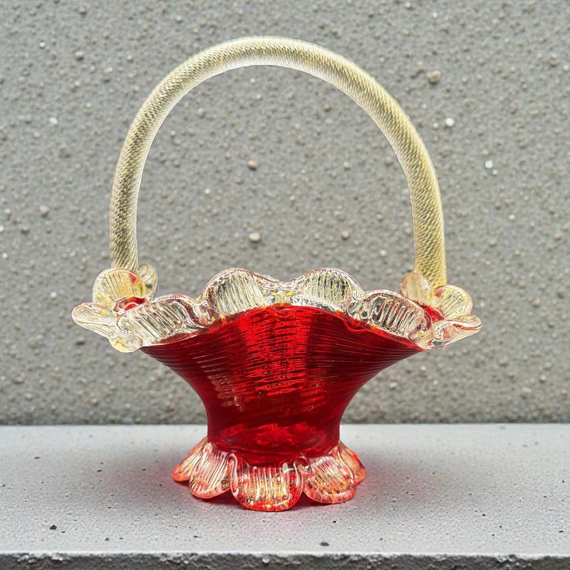Red Murano Glass Basket - Etsy