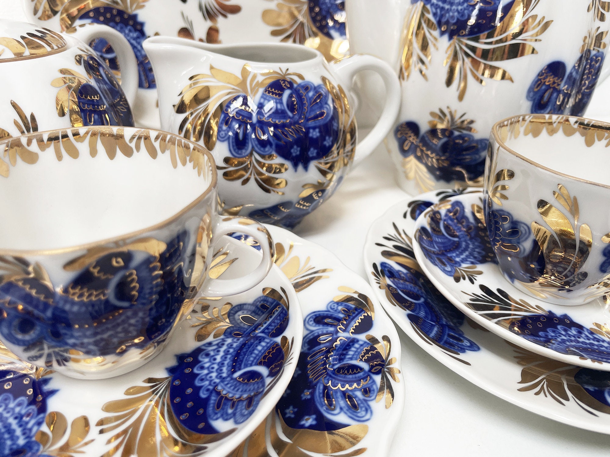 Lomonosov Imperial Porcelain Factory Blue Set tulp Golden Garden - Etsy