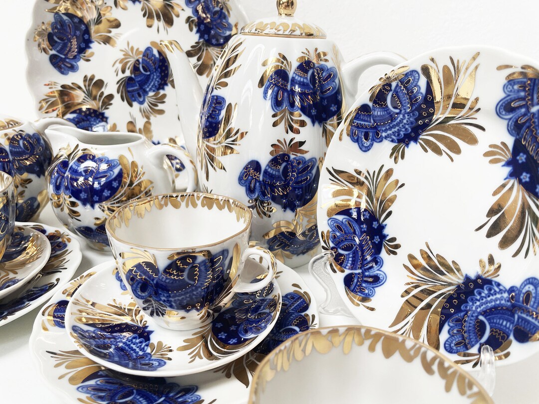 Lomonosov Imperial Porcelain Factory Blue Set tulp Golden Garden - Etsy