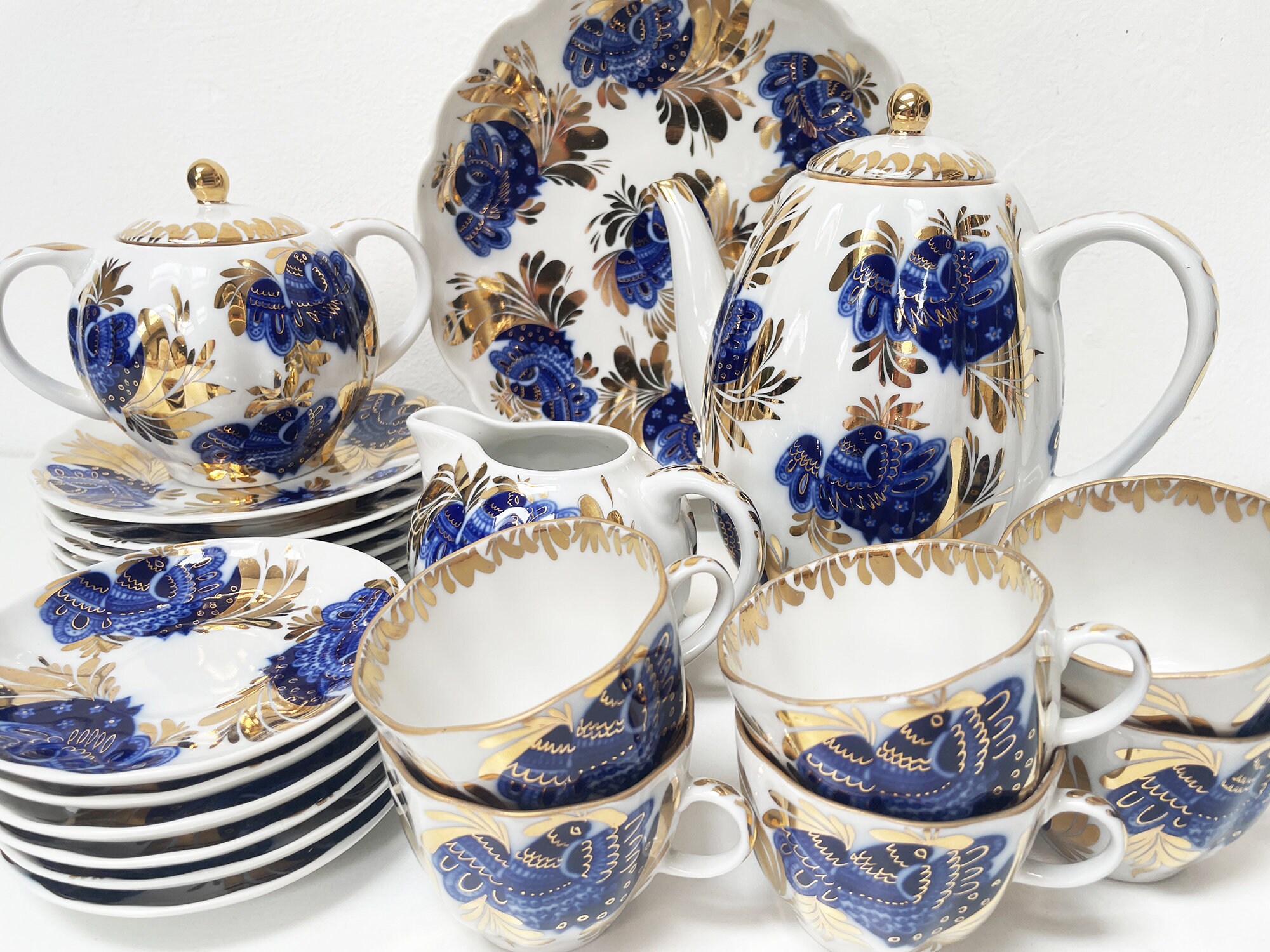 Lomonosov Imperial Porcelain Factory Blue Set tulp Golden Garden - Etsy