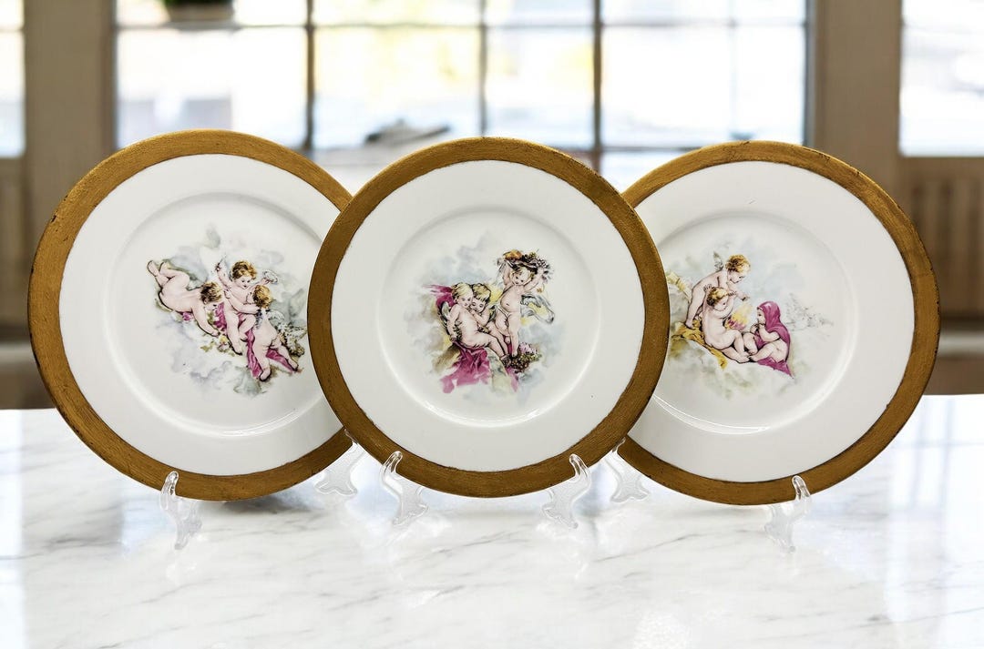 Capodimonte - Set of 3 Hand Painted Porcelain Plates With Cherubs 1950s ...