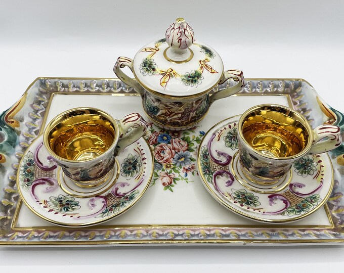 Capodimonte – Coffee Set for 2 With Sugar Bowl and Tray - Etsy