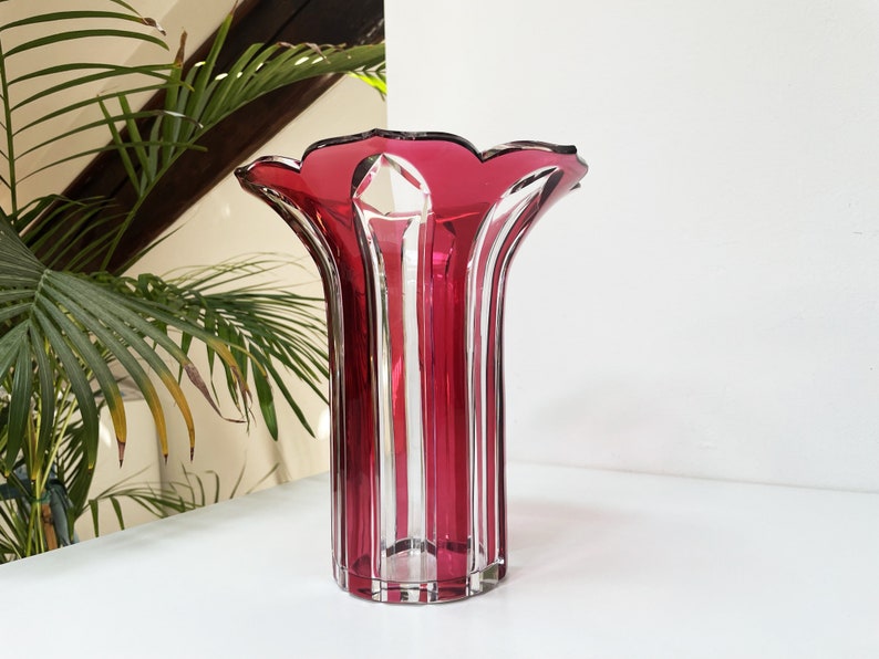 Val Saint Lambert Ruby Red Crystal Vase - Etsy