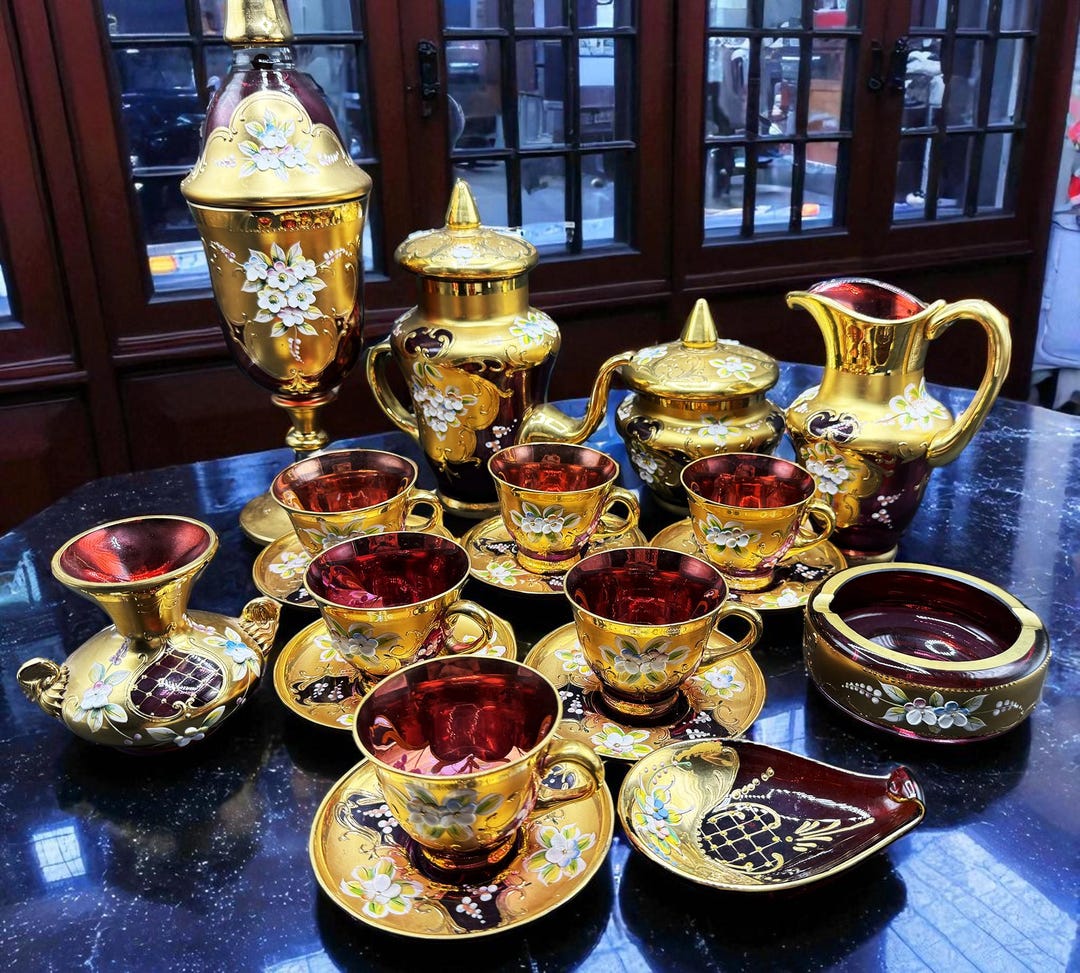 Murano – Ruby Red and Gold Murano Glass Tea and Coffee Set | Vintage ...