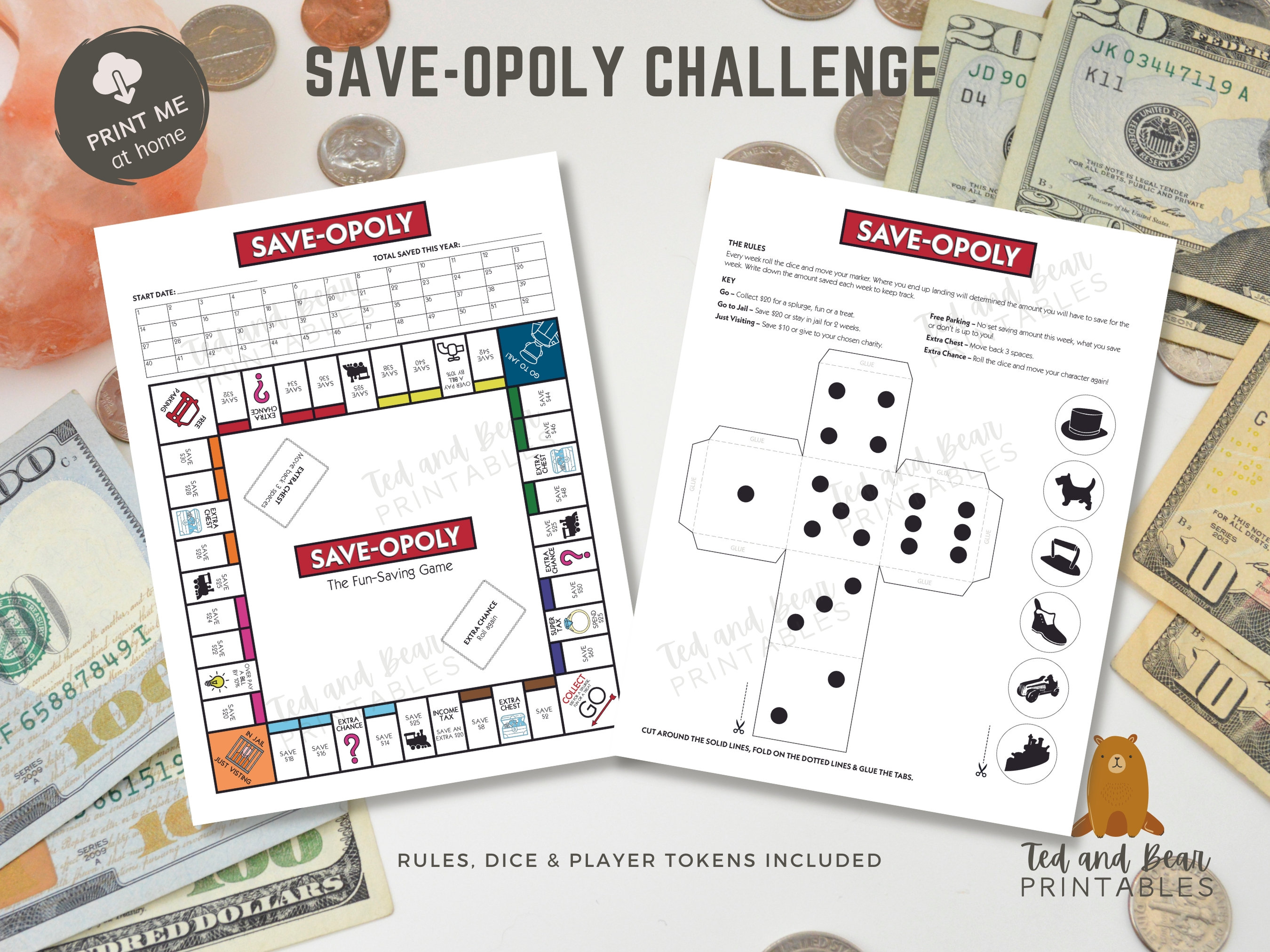 Saveopoly Savings Chart: Fun Savings Game (US Letter) (instant Download ...