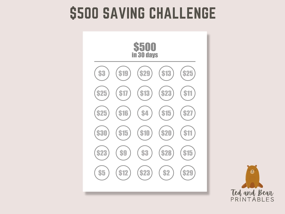 500 Savings Challenge Printable | US Letter, Money Savings Challenge ...