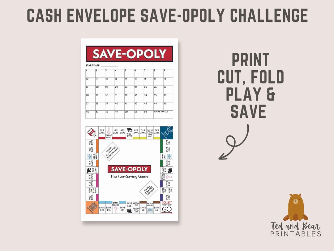 SAVEOPOLY Saving Cash Diy Envelope | Saveopoly Savings Challenge Game ...