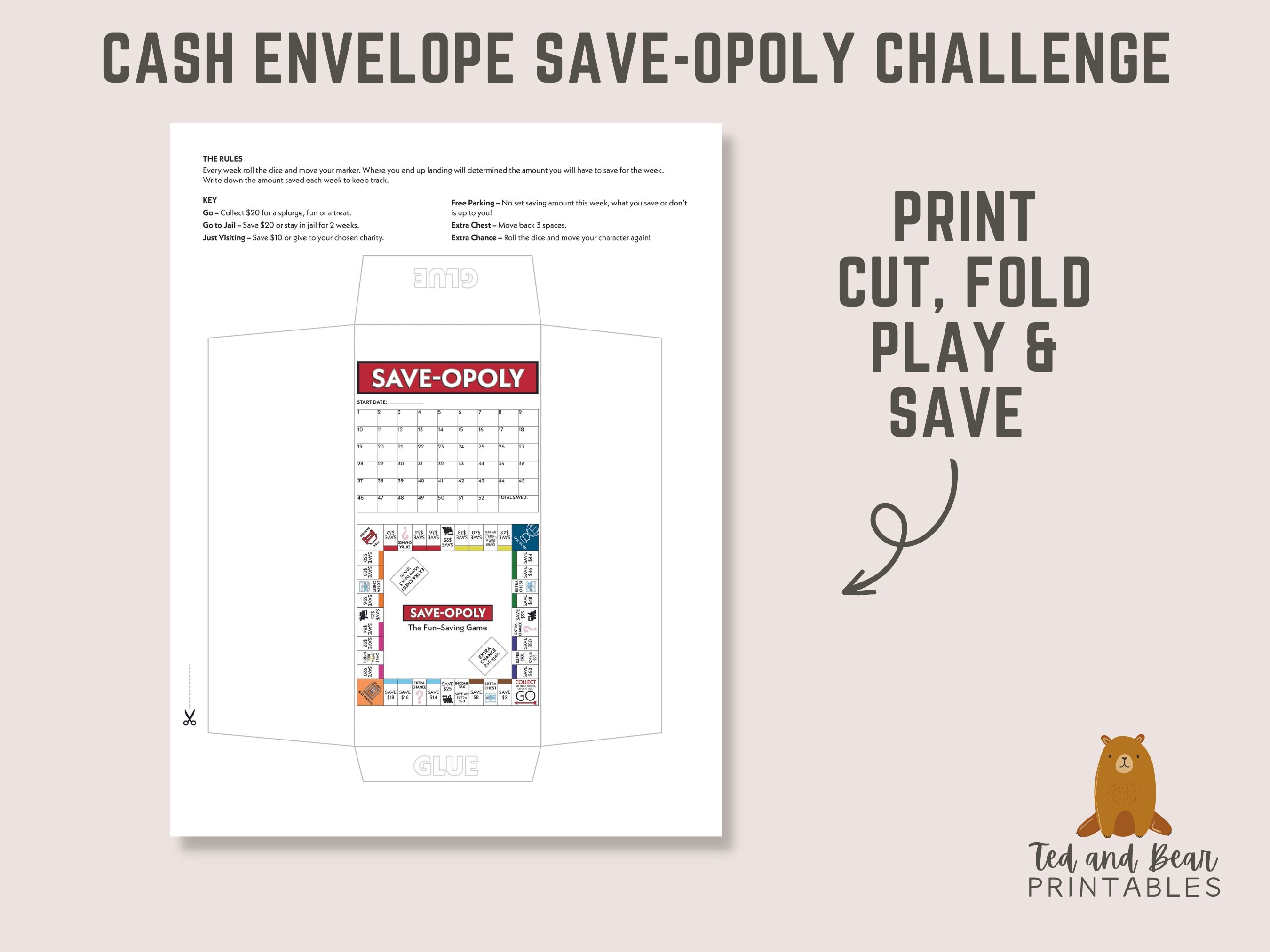 Savings Challenge Printable | Finance Planner & Binder | Saveopoly Cash ...