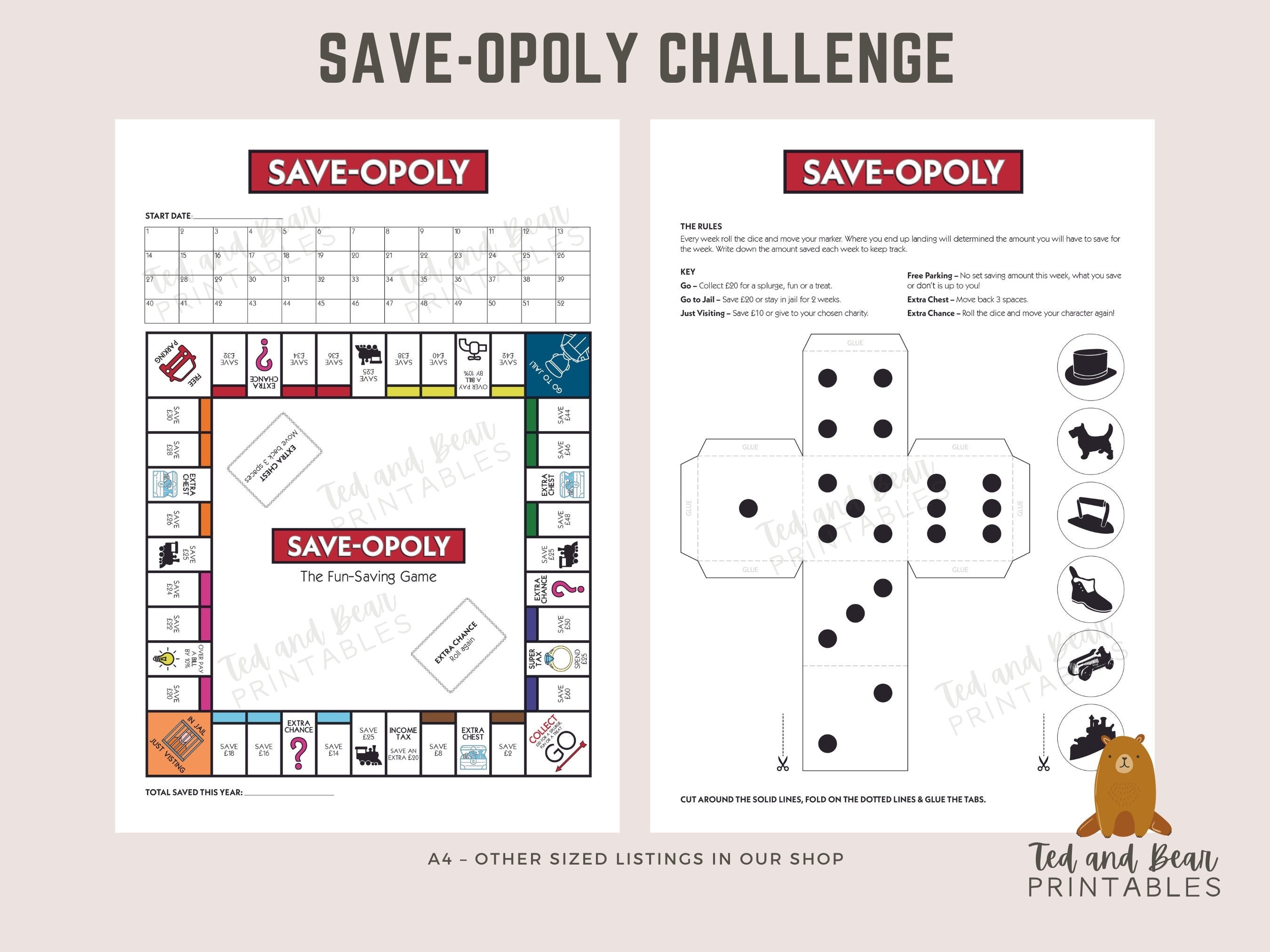 Saveopoly A4 Savings Chart, Savings Tracking Chart, Instant Download ...